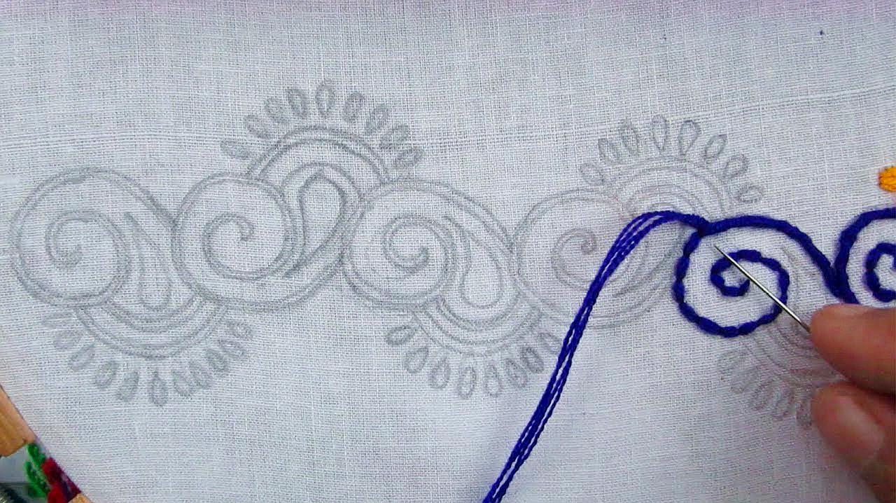 手工刺绣视频,边线设计简单的图案,手艺真的很棒!