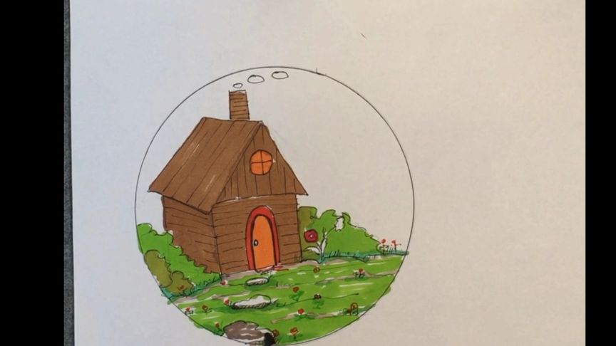 画画教程,儿童简笔画房子和草长莺飞的季节。