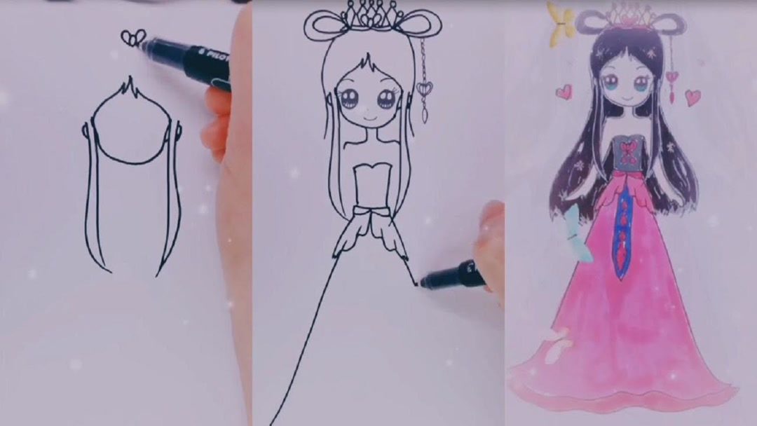非常简单的简笔画,小朋友快来学穿着长裙子的美丽公主