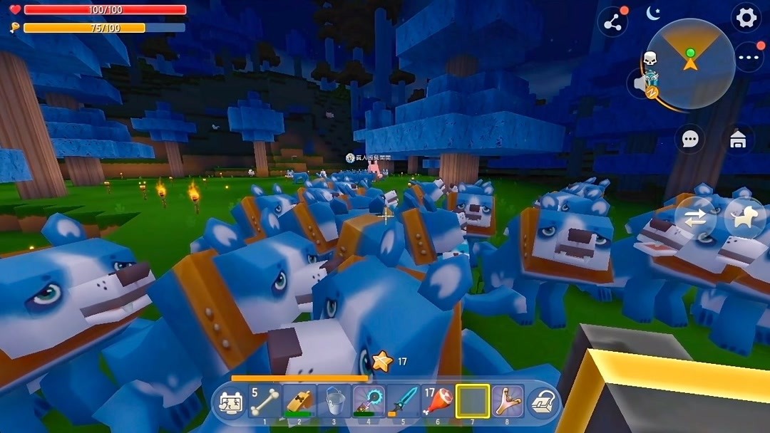 迷你世界带妹生存38:半仙兔美美野外组建各自狼狗大军,蓝宝必胜