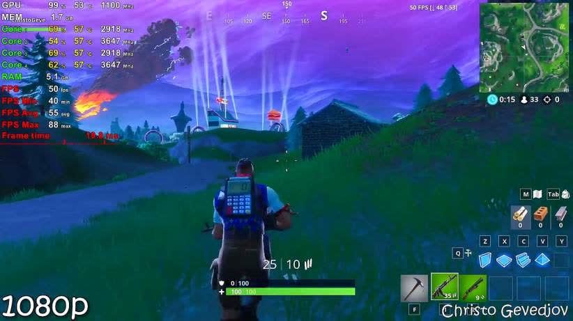 锐龙3200G核显最高、最低特效《堡垒之夜》帧数测试