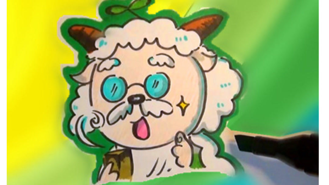 慢羊羊手中拿着宝典,他头上长出萌芽,《喜羊羊与灰太狼》简笔画
