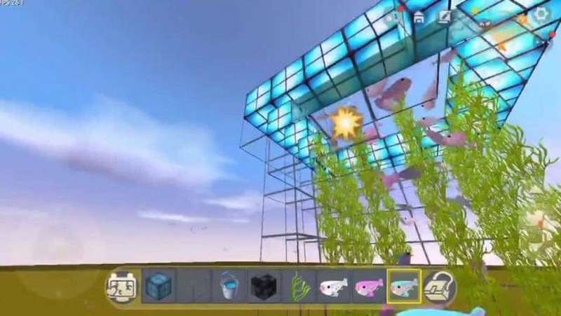 迷你世界新型无防护鱼缸的制作方法,好漂亮的样子!