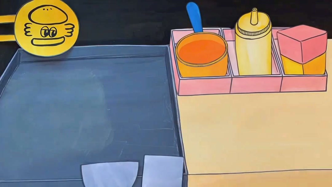 手绘定格动画,美味的汉堡套餐制作过程,看得很满足