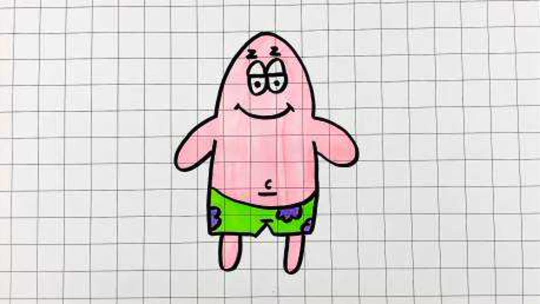 一看就会的派大星简笔画教程,用字母A H就能画,你学会了吗?