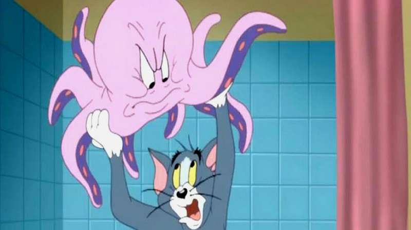 猫和老鼠:杰瑞恶搞汤姆,他拼命的和大章鱼的斗争,力量差距太大