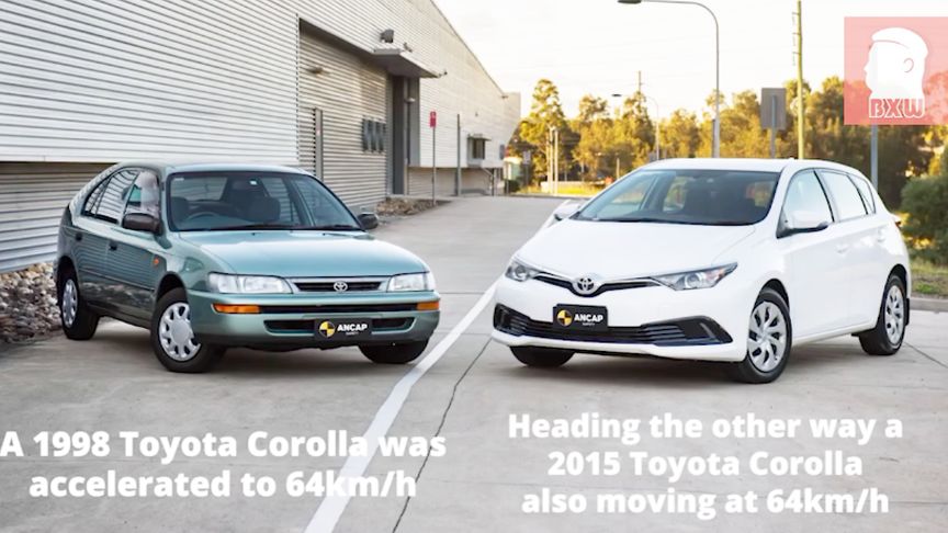 丰田穿越碰撞试验:1998款卡罗拉对撞2015款卡罗拉结果是这样的