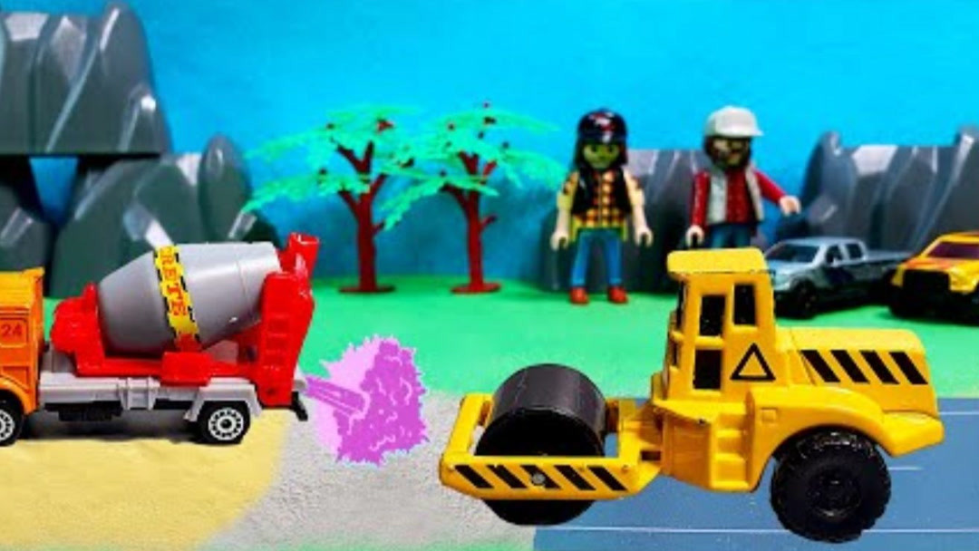 工程车动画：伐木机，木材运输车和挖掘机