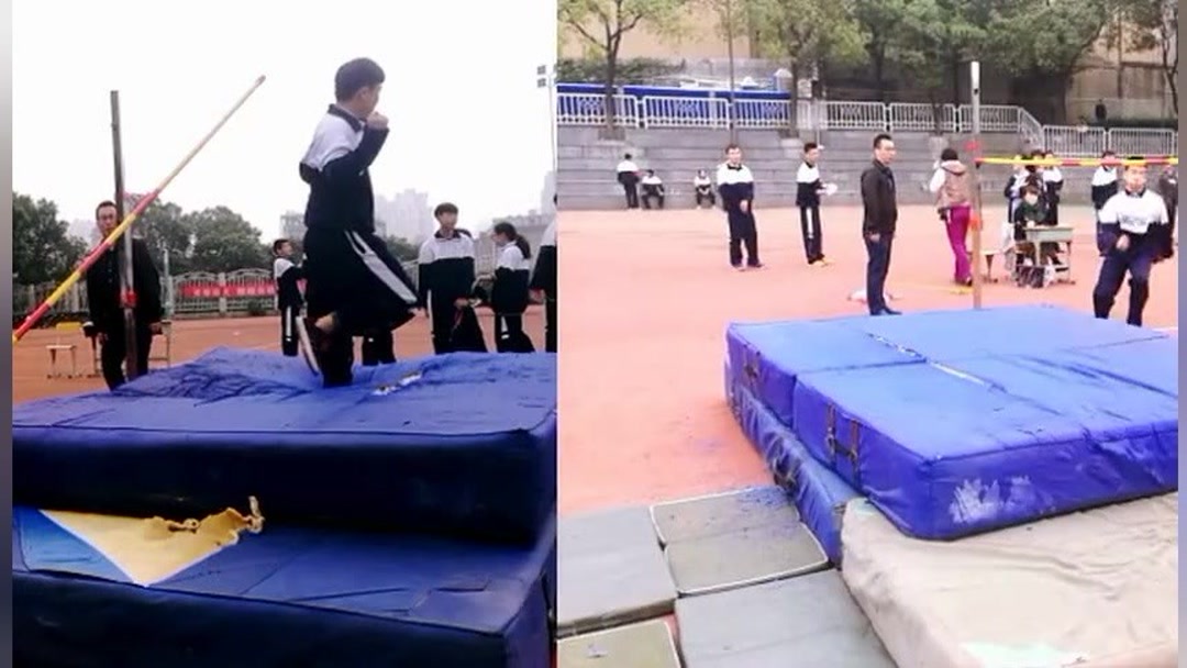 高中运动会中跳高选手的表现剪辑