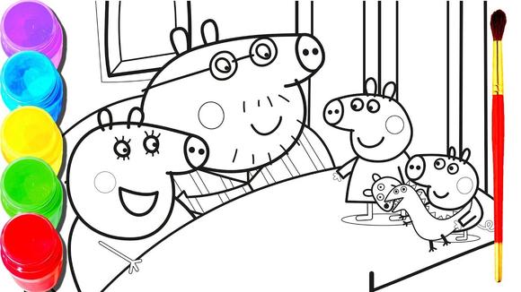 儿童简笔画:小猪佩奇一家四口聊天