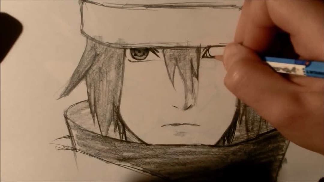 火影忍者手绘宇智波佐助看大神怎样素描的！