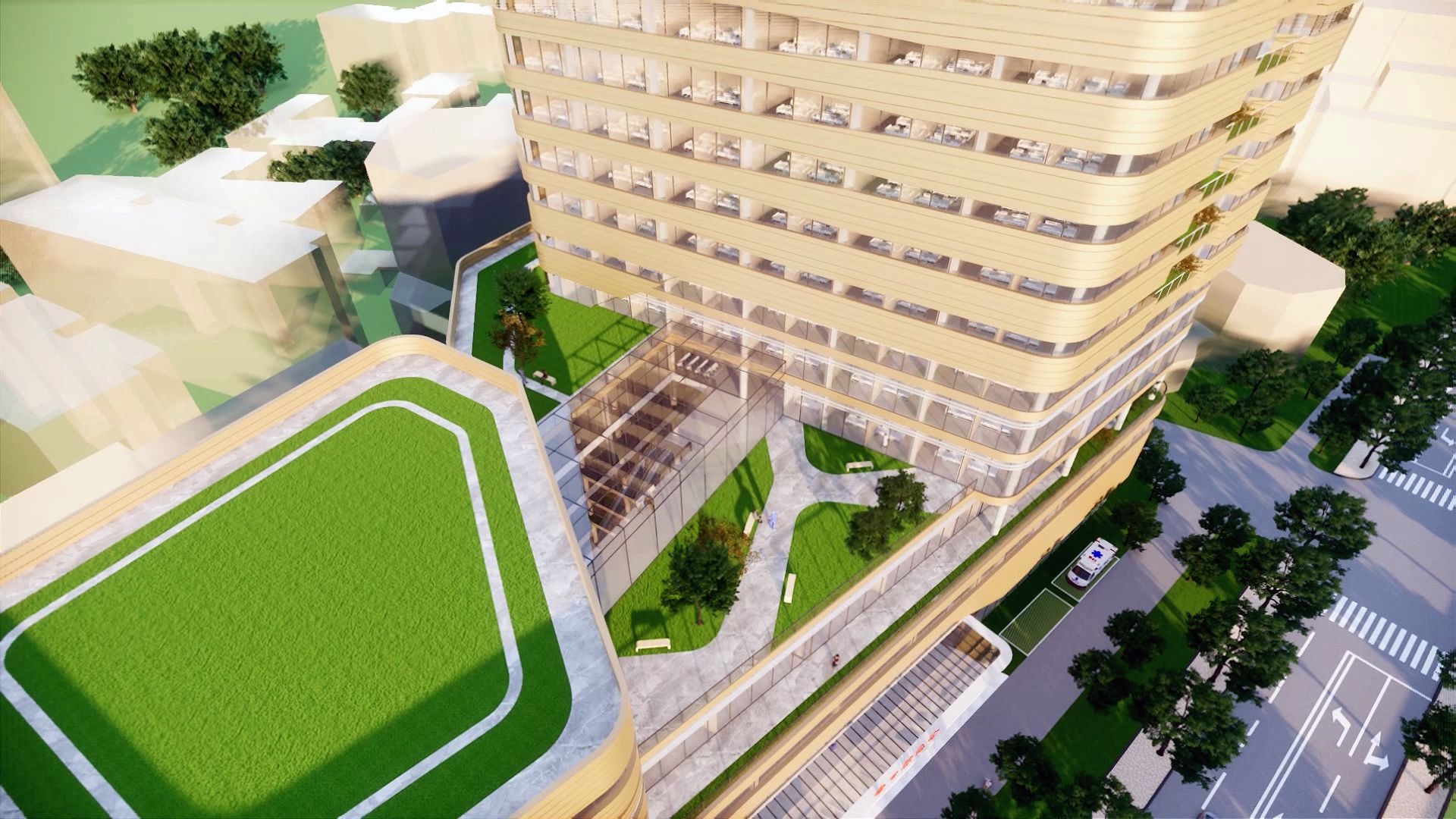 Enscape建筑动画小试-某医院区域镜头上升