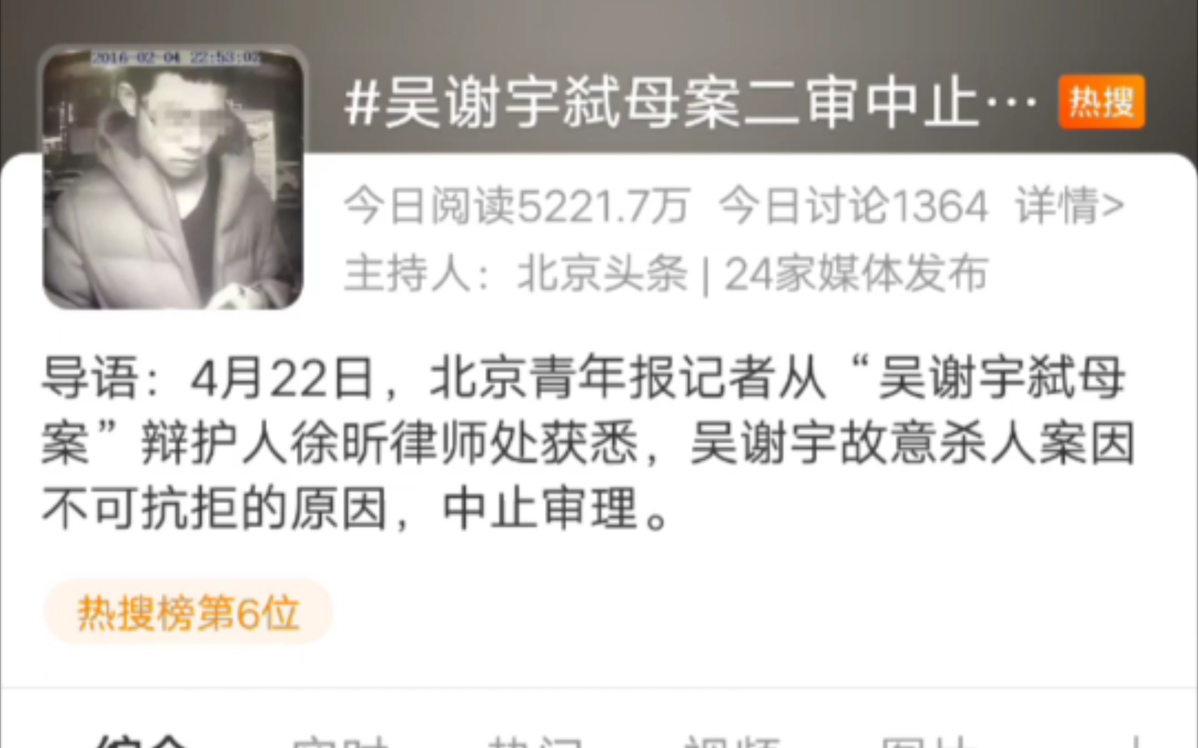 吴谢宇弑母案二审中止审理