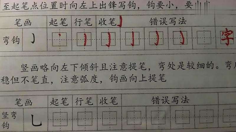 正楷硬笔书法笔画写法-竖弯钩
