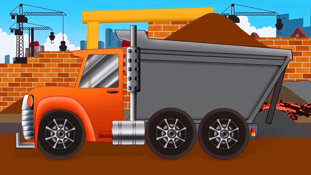 工程车动画 挖掘机翻斗车运沙土