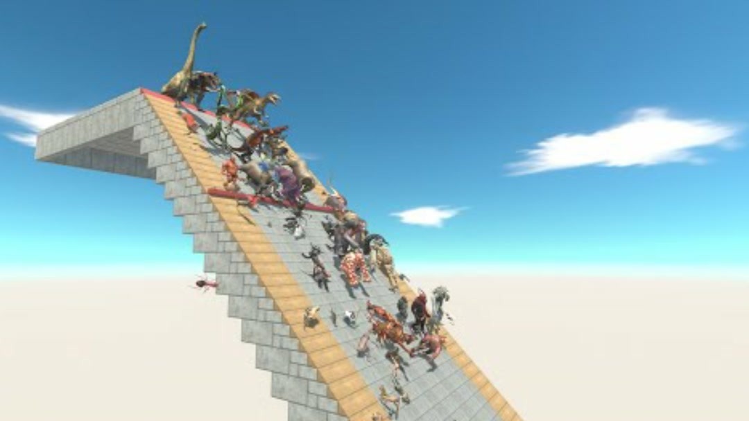 动物战争模拟器:所有动物挑战高空滑滑梯比赛