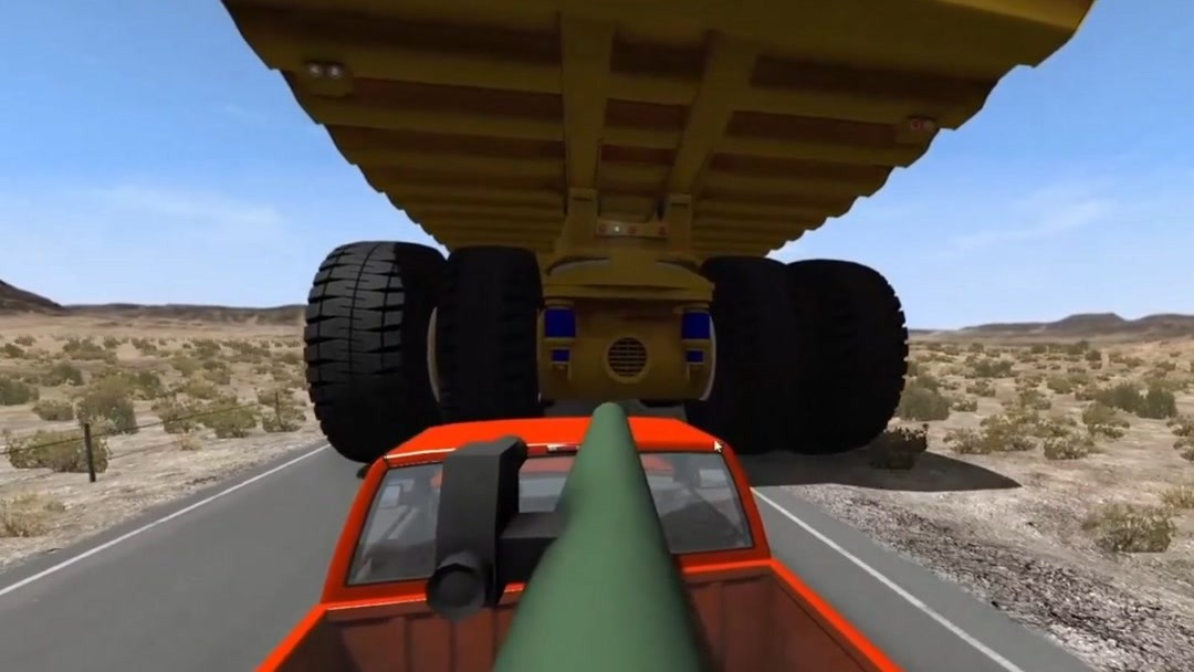 汽车实况模拟 工程车倒车不小心把红色轿车压扁了