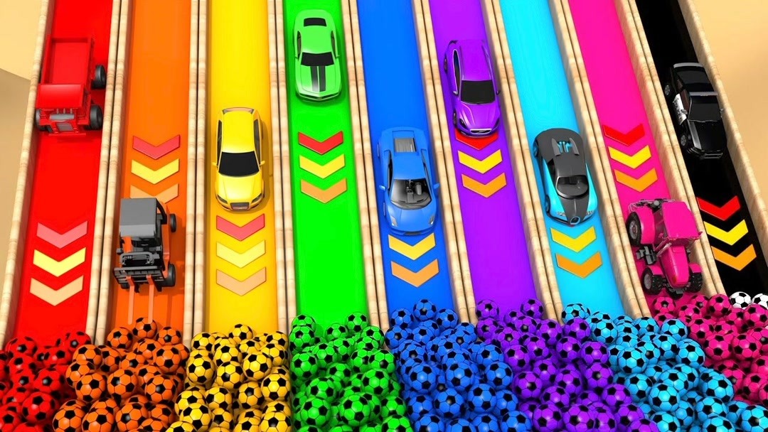 彩虹玩具汽车动画表演!