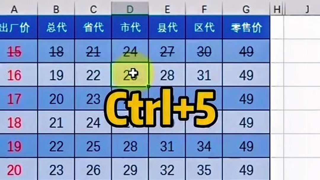 一秒添加删除线～PS:此方法不适用WPS表格