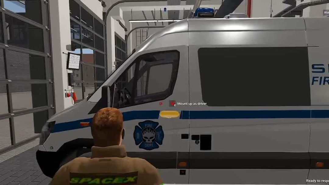 模拟消防车救援:消防警车已停好