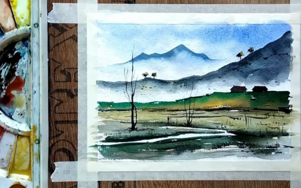 水彩入门风景教程|简单的水彩过程,跟着David学画画