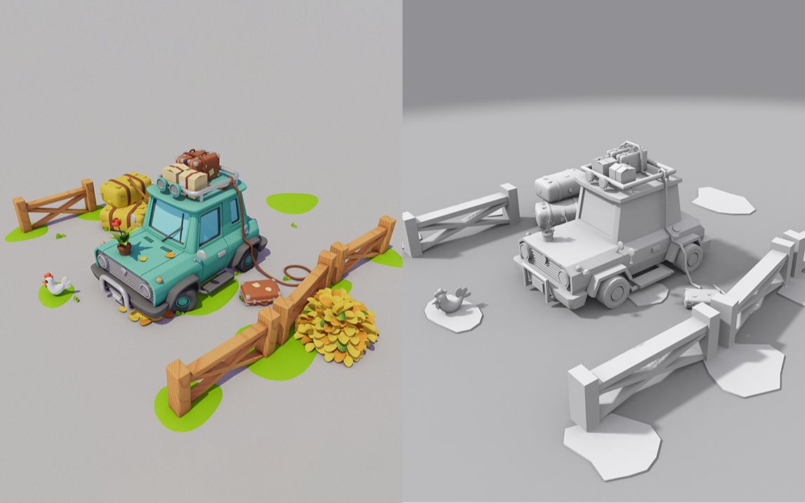 3dmax零基础小车模型制作,次世代风格化场景建模