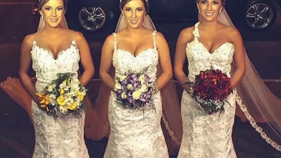 巴西三胞胎姐妹举行集体婚礼 新郎怕认错新娘