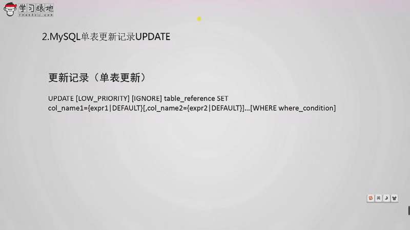 MySQL教程3 MySQL8操作数据表中的记录 2.MySQL单表更改UPDATE