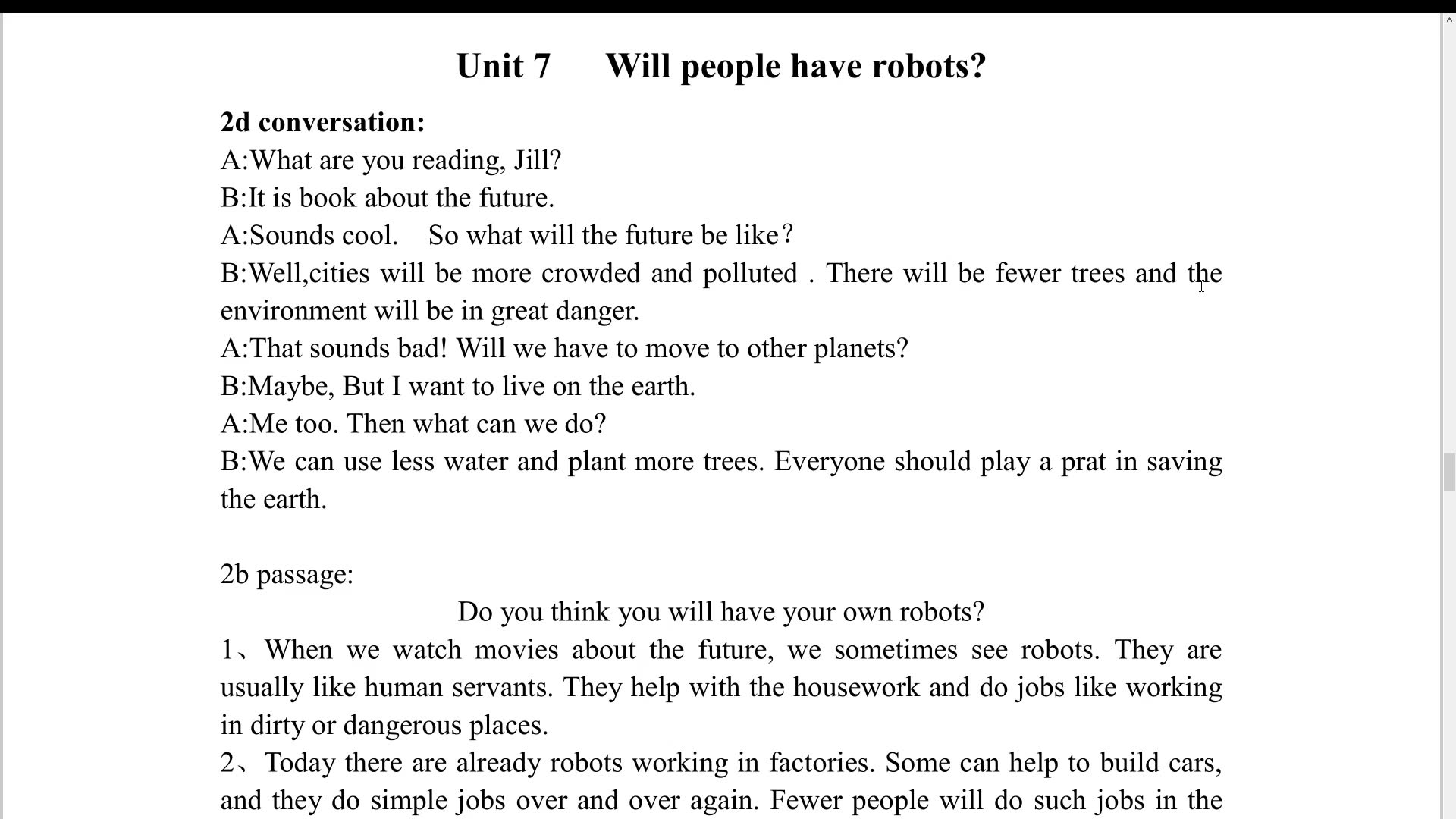【英语朗读】八年级上英语课本(人教版) UNIT 7