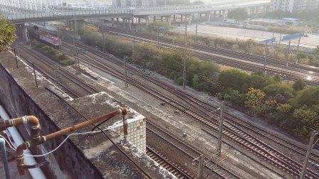 SS9G型电力机车牵引K1666次列车从高架桥底下通过