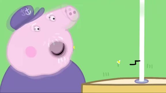 小猪佩奇:乔治升旗佩奇敲铃铛猪奶奶则掌舵但是猪爷爷却没事干!