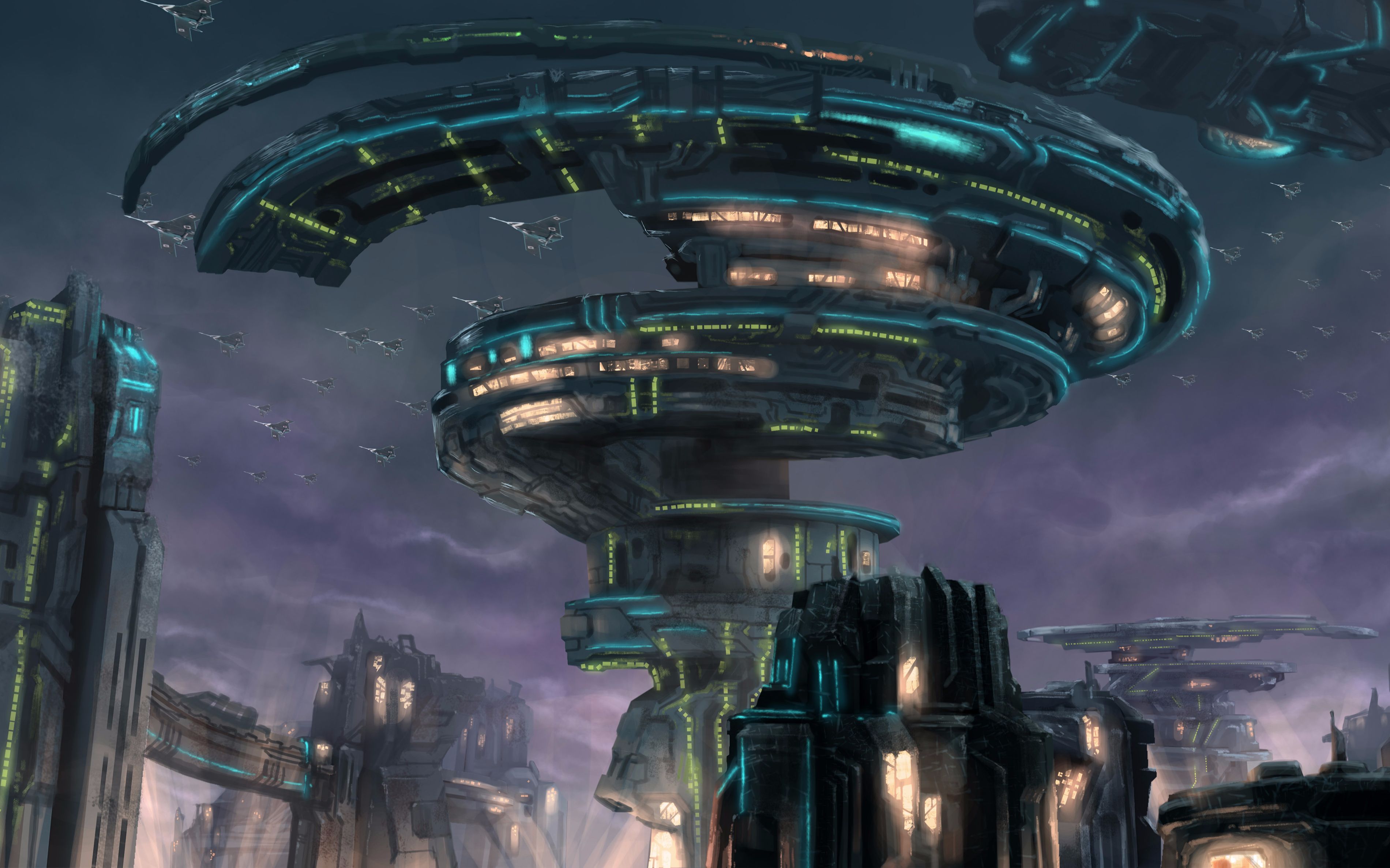 3Dmax&PS 大佬设计大型科幻场景制作场景原画