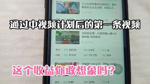 中视频计划后的第一条视频 西瓜展现量10w 播放2.8w 收益一天工资