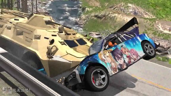 BeamNG:跑车和卡车、装甲车撞击慢放,画面太刺激!