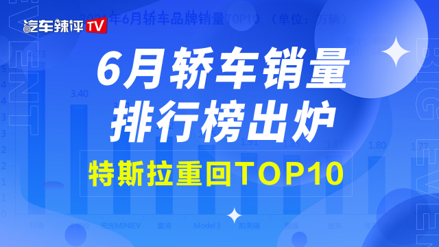6月轿车销量排行榜出炉,特斯拉重回TOP10