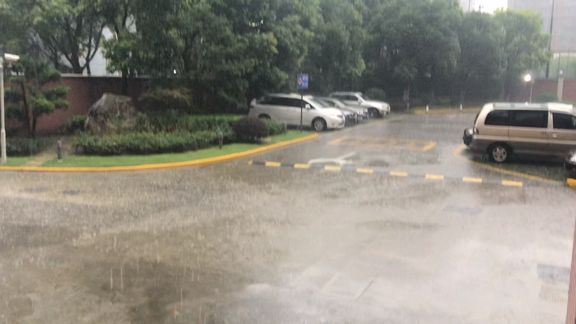 上海突然下起大雨,还有闪电雷声,已经开始积水了,大家注意下