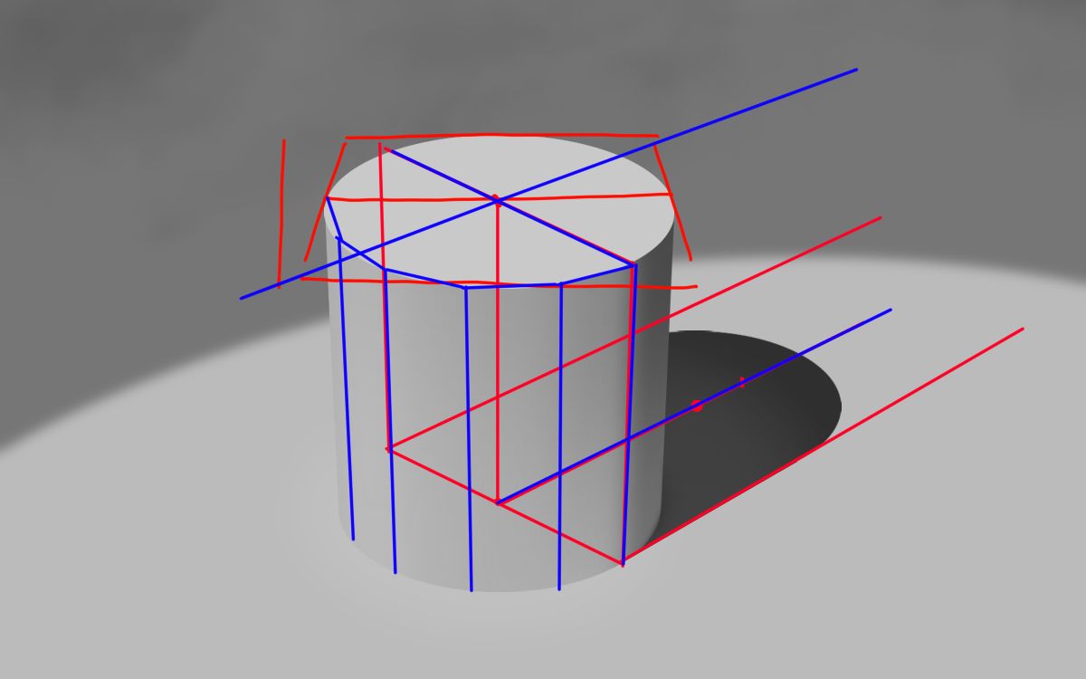 光影分析与绘制 - 平行光 落地圆柱体