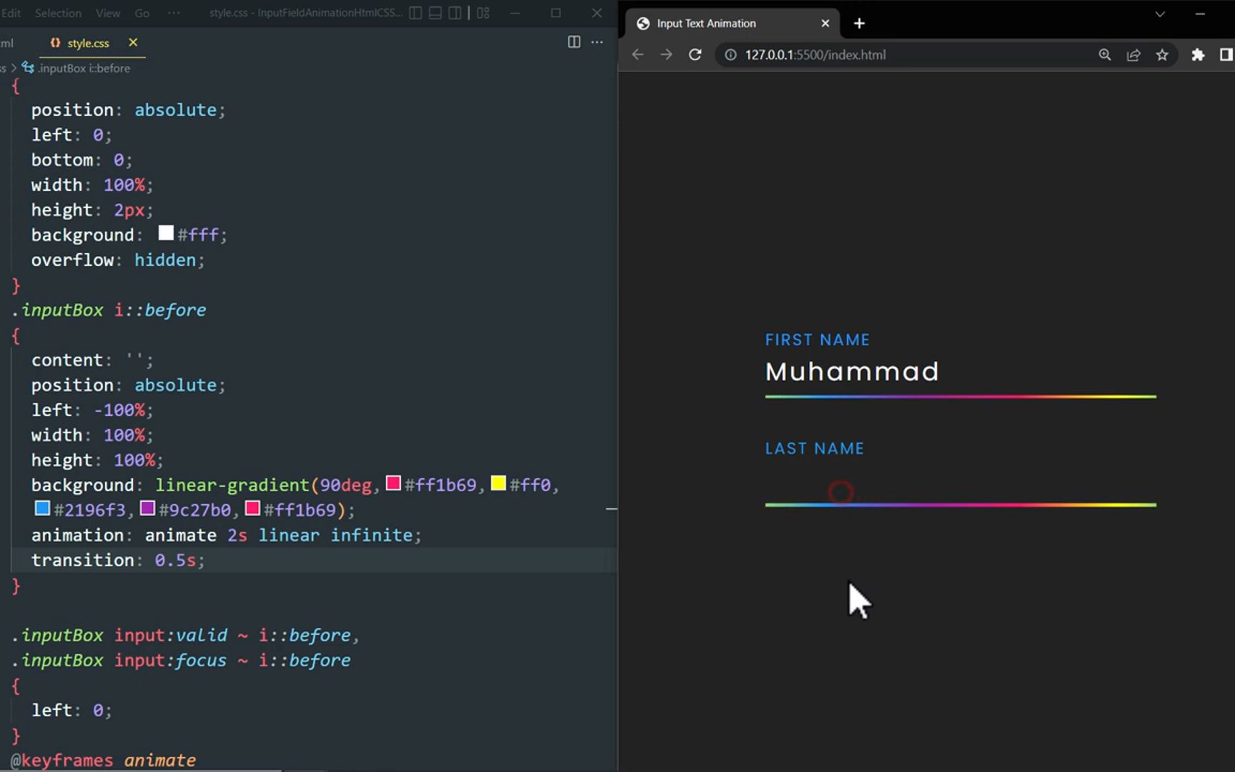 CSS 输入字段文本和渐变边框动画效果