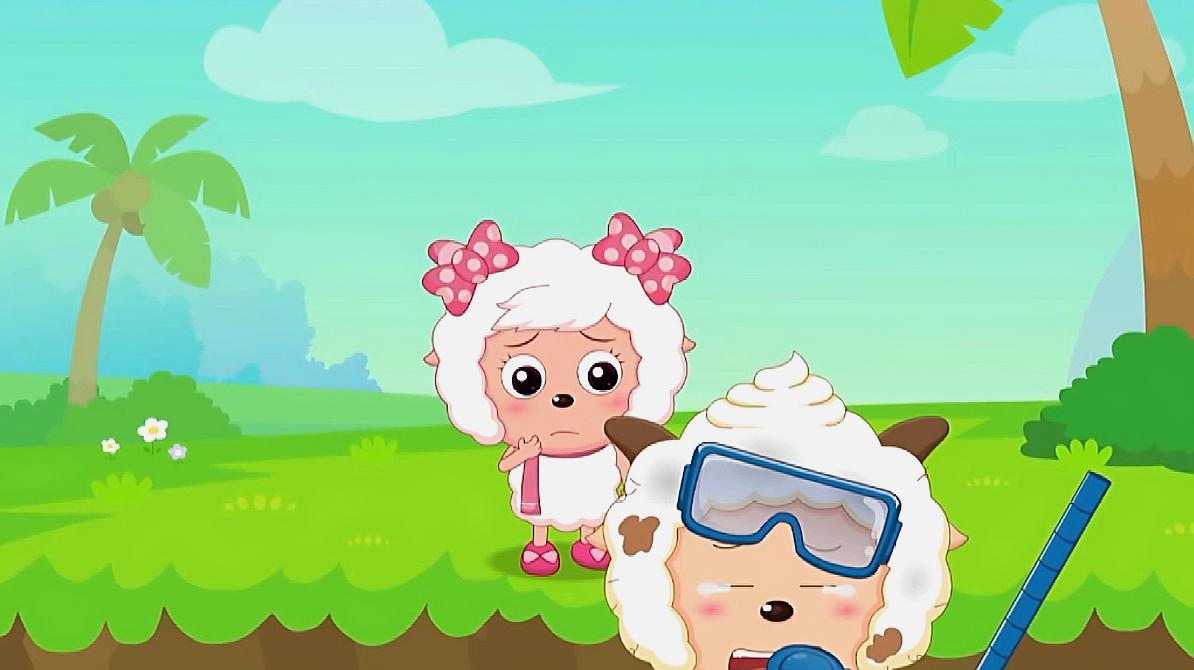 懒羊羊跳入水中洗澡,不小心坐到石头上,直呼我的屁股啊!