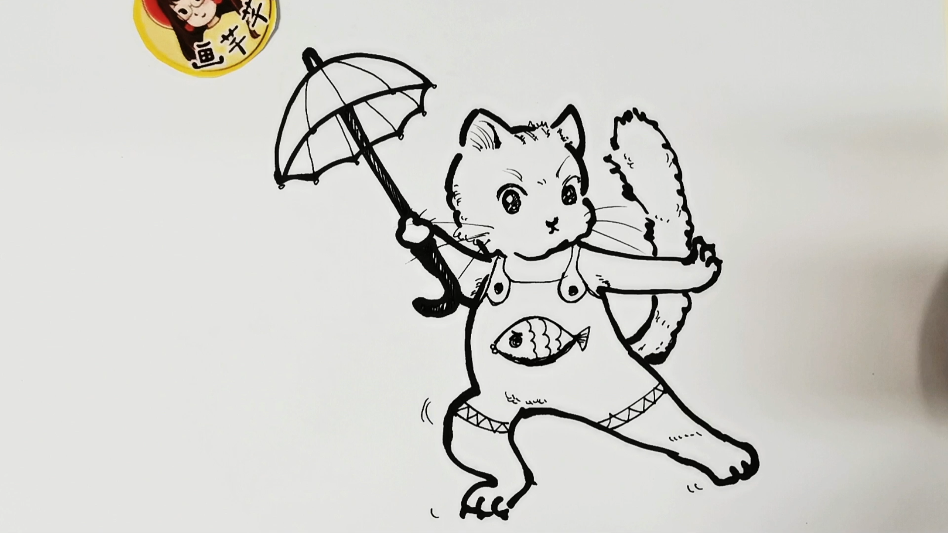 卡通简笔画,神清气爽的猫咪