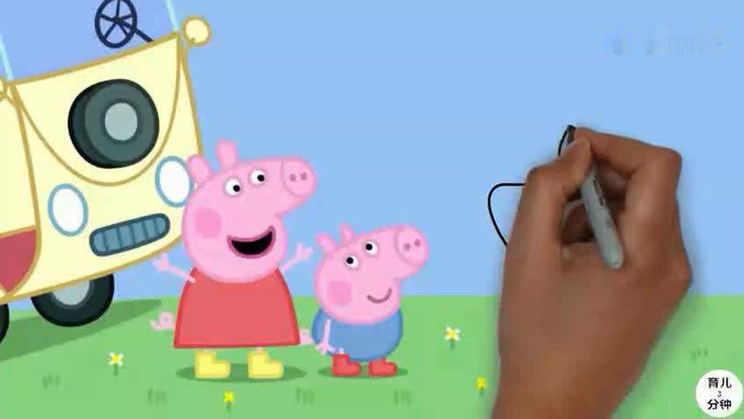 手绘简笔画,佩奇的新朋友袋鼠凯莉跳的很高,小兔瑞贝卡也比不过