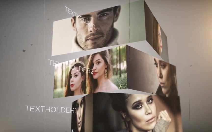 AE模板-多照片错落垒起来旋转特效的动态LOGO片头模板标识品牌...