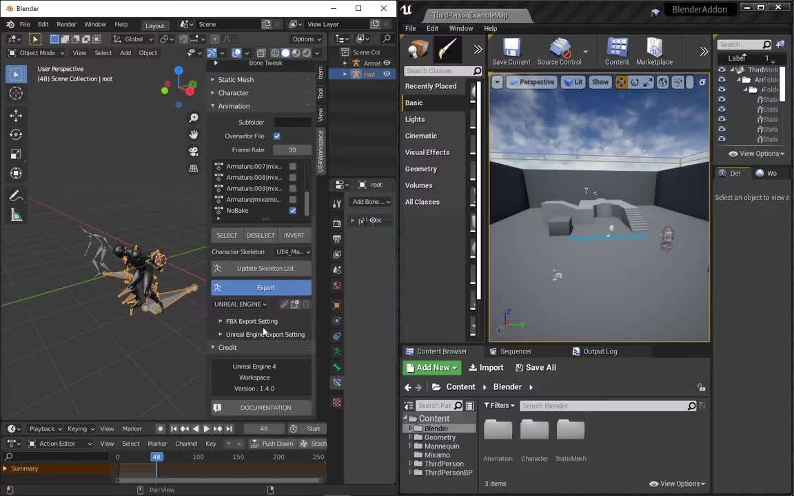 利用blender for ue4制作与完善动画