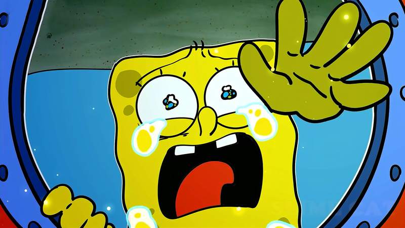 海绵宝宝动画:可怜的小海绵,家里人都离开了他,就只剩下他一人