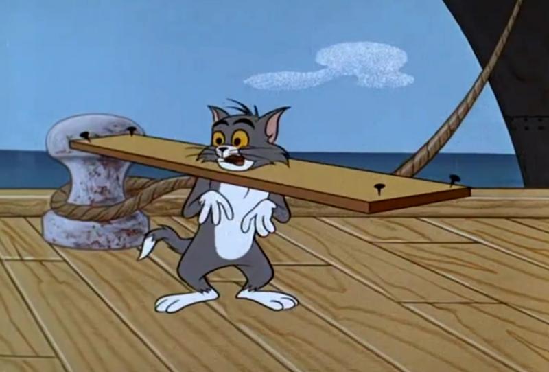 猫和老鼠:汤姆追赶杰瑞,追进了管道中,汤姆被挤成一小条