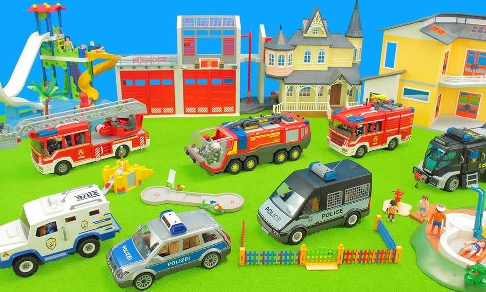 玩具动画:零件玩具拆盒组装消防车警车救护车