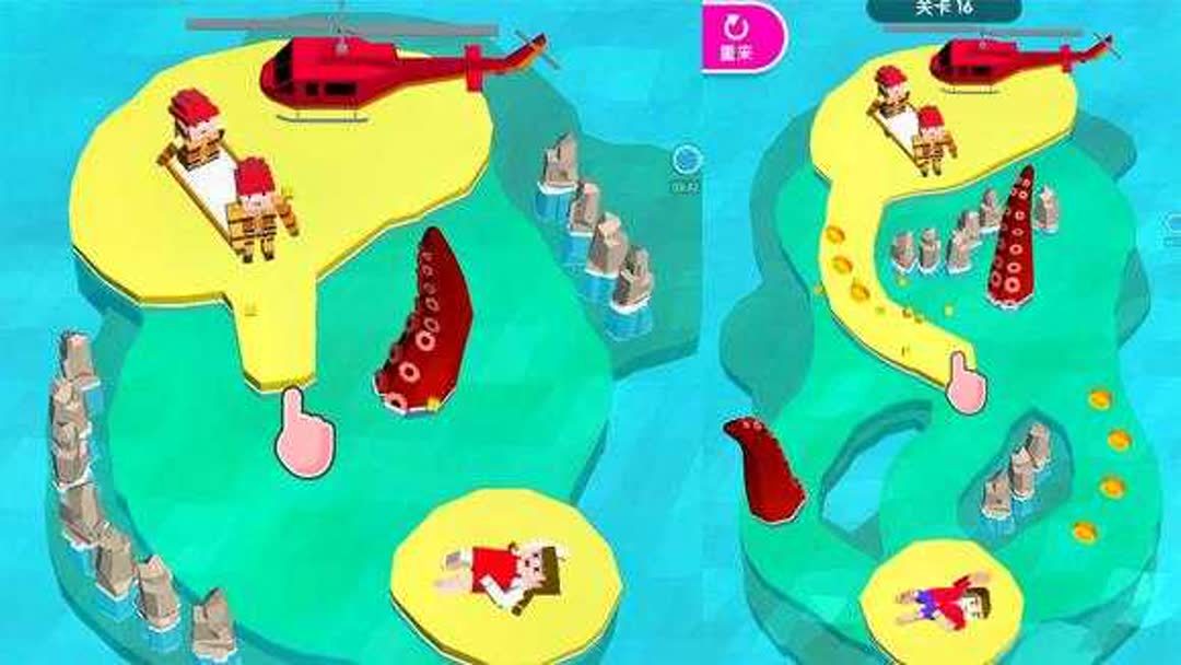 救援模拟器:水中有大章鱼拦路,被困的大叔该如何获救