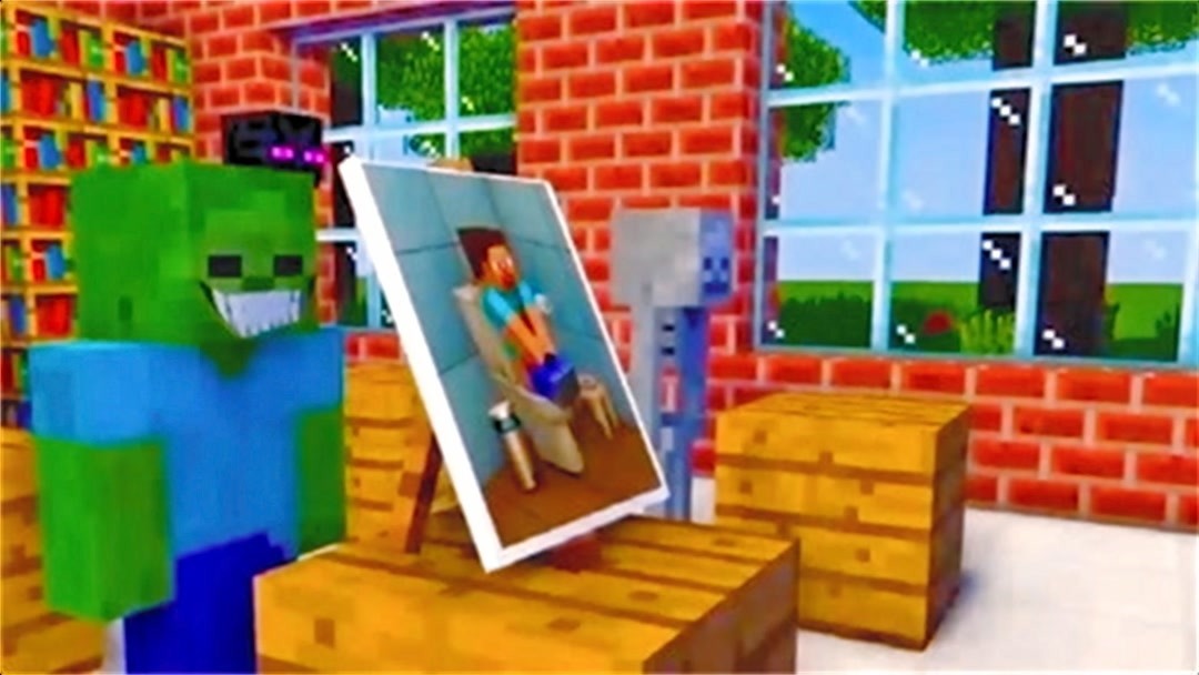 怪物学校动画:怪物把史蒂夫上厕所的样子画了下来