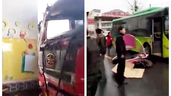 江西:货车紧急避让左转弯电动车,一头“扎进”幼儿园