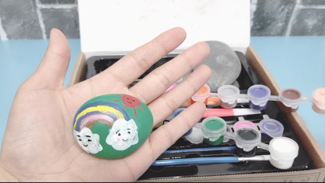 在石头上面画一道彩虹,一个太阳公公-小九玩具